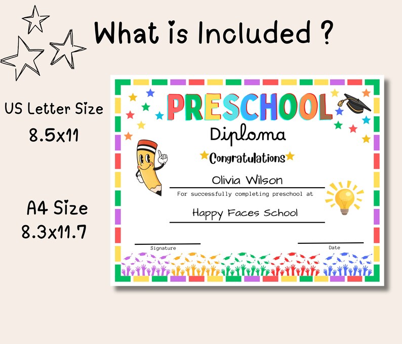 Editable Preschool Graduation Diploma , Graduation Certificate, Last ...