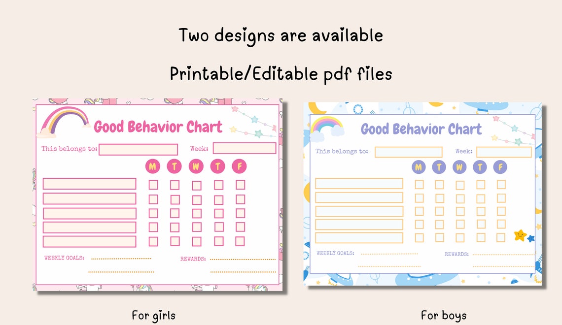 Behavior Chart for Kids, Editable Behavior Chart for Kids, Printable ...