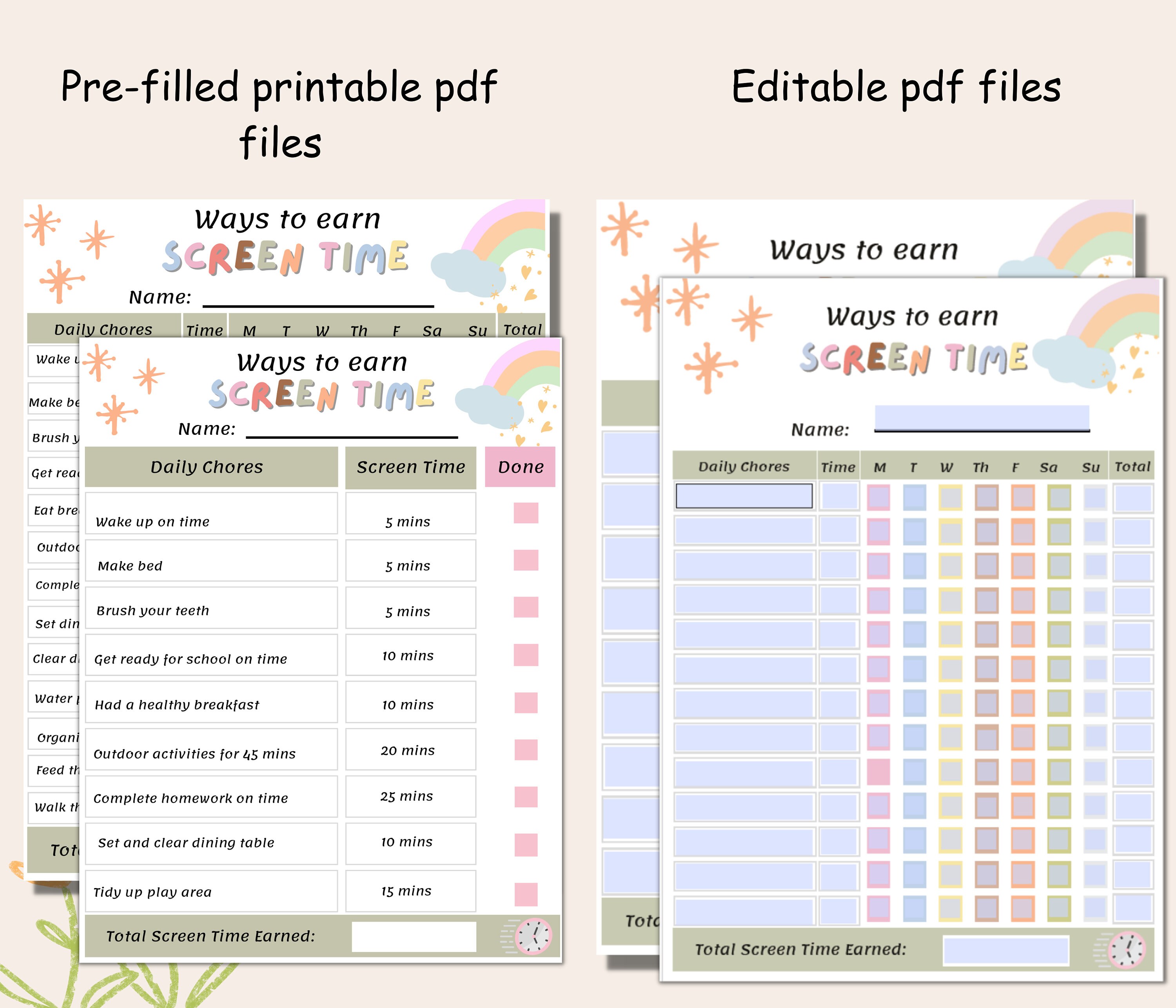 Screen Time Tracker for Kids, Editable Printable Screen Time Chart, How ...