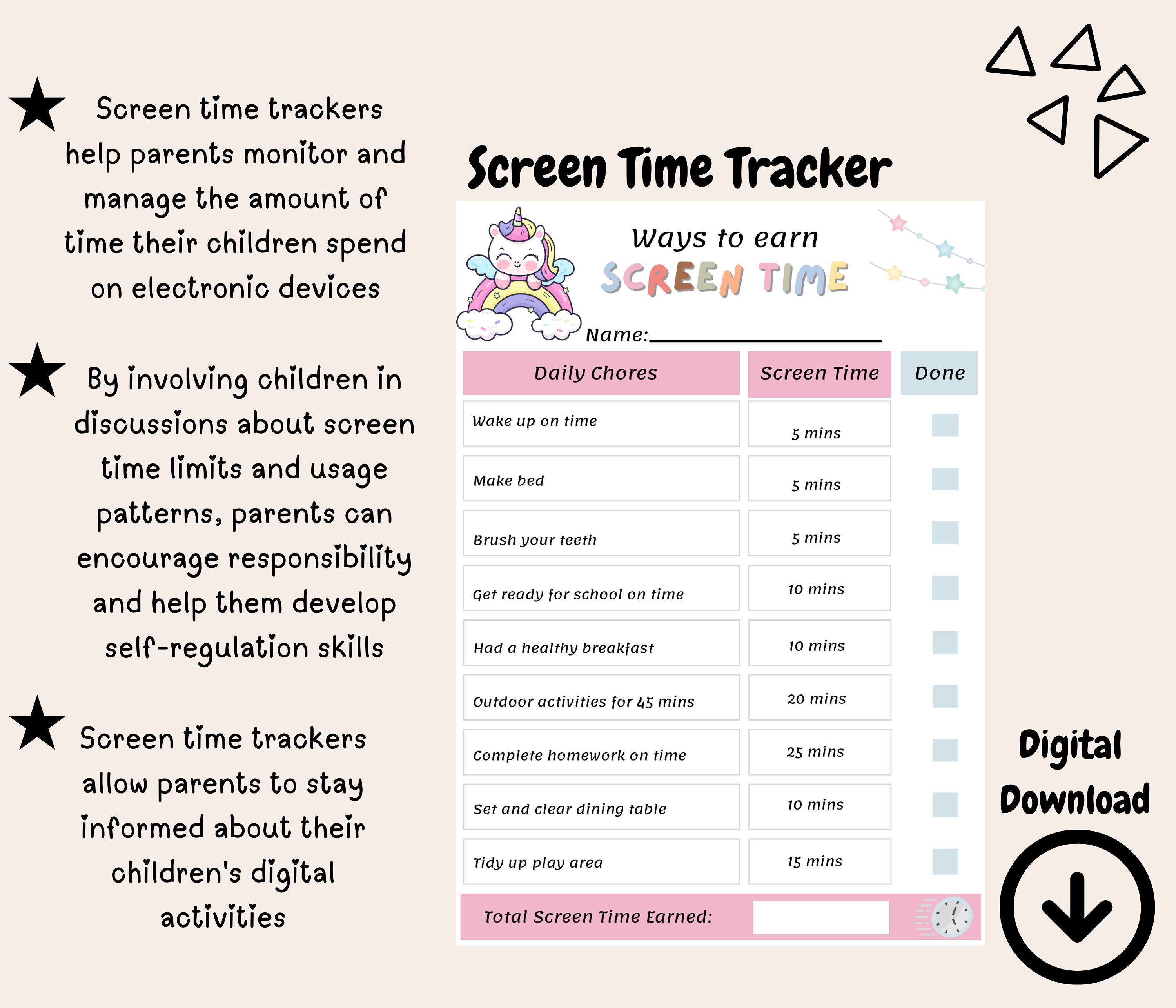 Screen Time Checklist, Screen Time Coupons Printable, Earn Screen Time ...