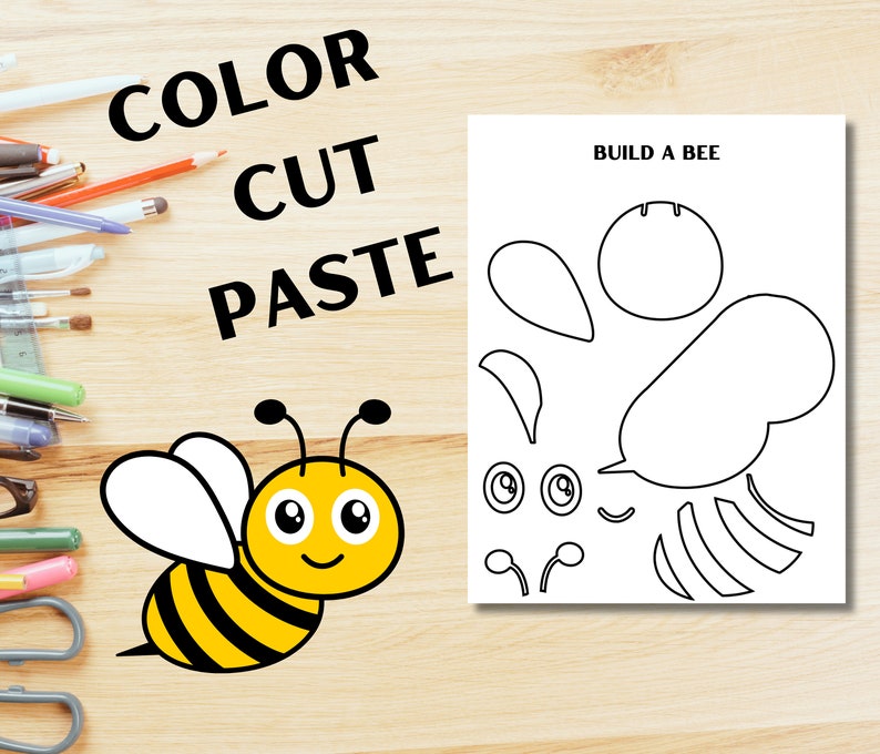 Bee Cut and Paste Worksheet for Kids, Cutting Practice Preschool ...