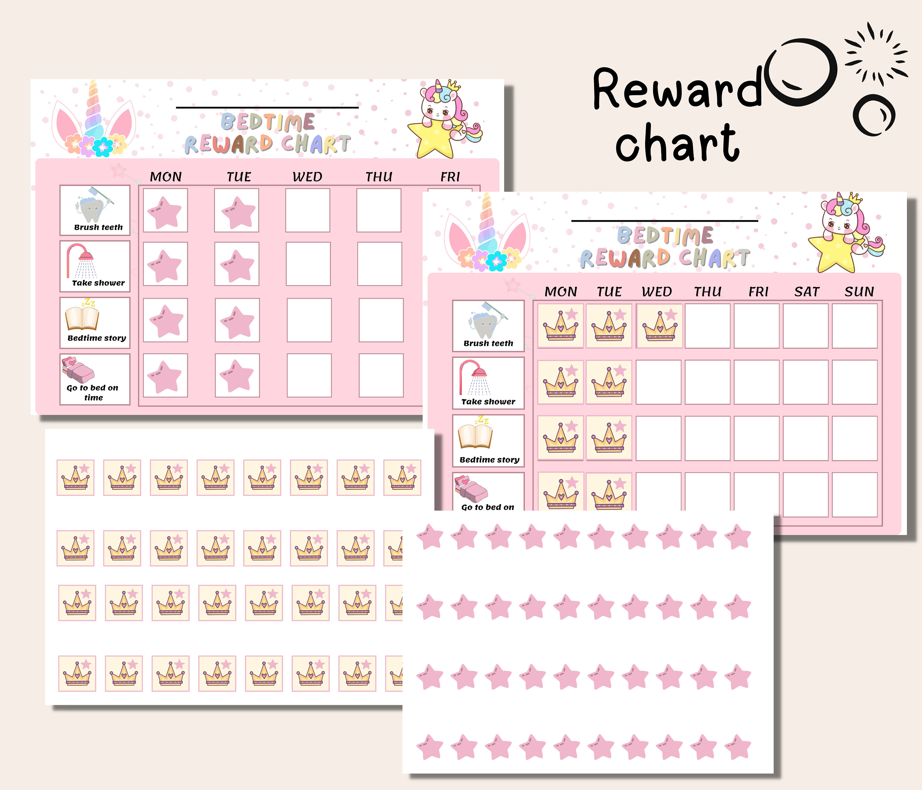 Bedtime Reward Chart for Kids, Bedtime Routine Chart for Toddler ...