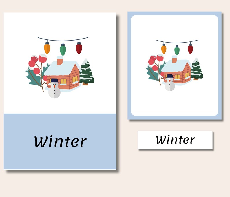 Four Seasons Flashcards for Kids, Printable Montessori Cards, Visual ...