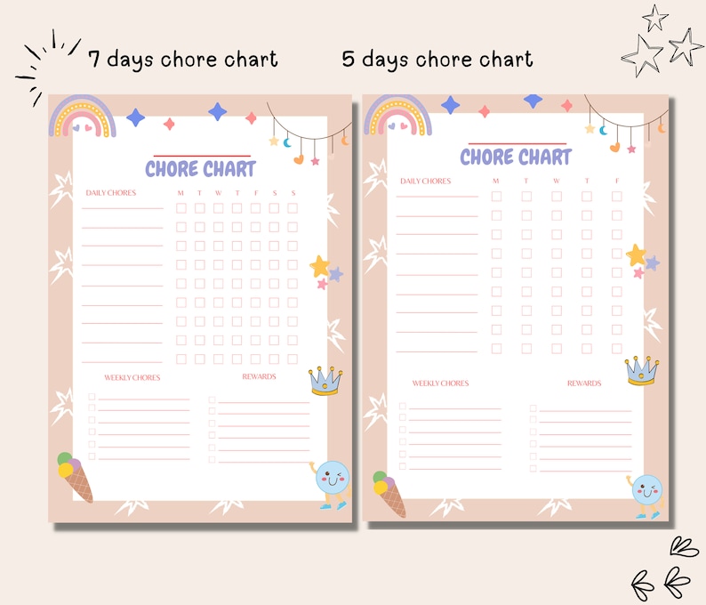 Chore Chart Printable for Kids , Daily Chores Template, Editable Chore ...