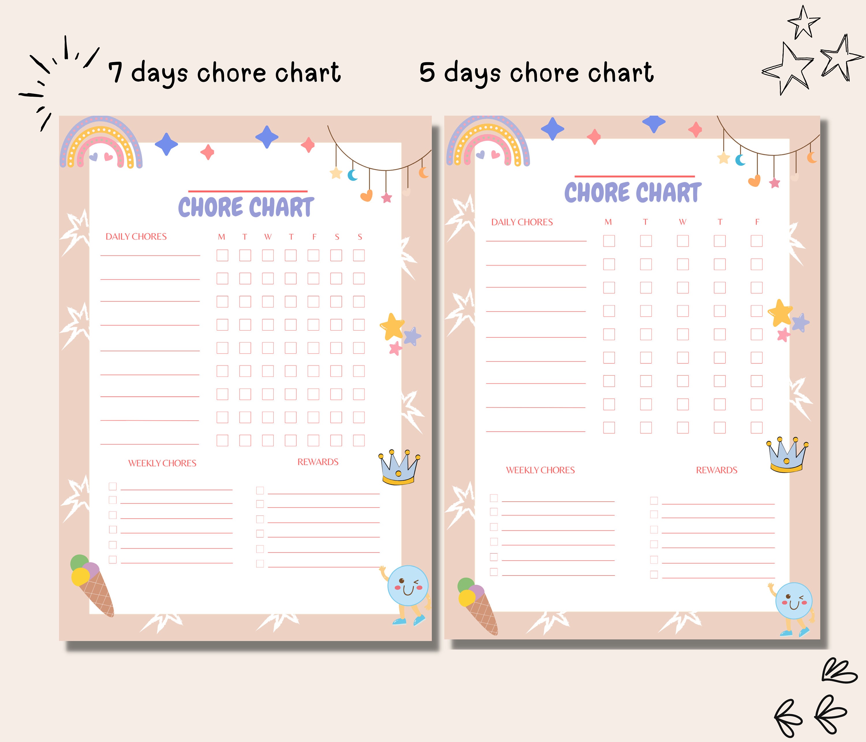 Chore Chart Printable for Kids , Daily Chores Template, Editable Chore ...