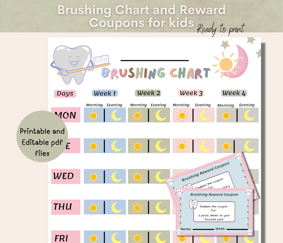 Brushing Teeth Chart Printable for Kids, I Brush My Teeth Chart, Weekly ...