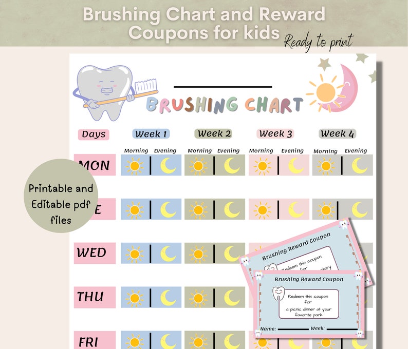 Brushing Teeth Chart Printable for Kids, I Brush My Teeth Chart, Weekly ...