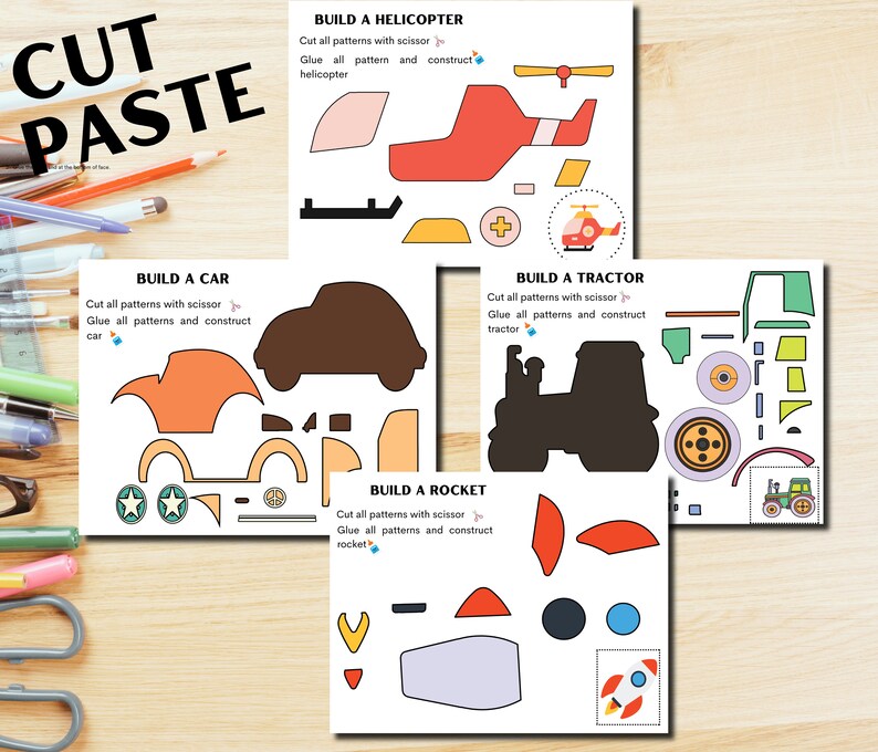 Cut and Glue, Preschool Cutting Practice, Scissor Skills Exercises ...