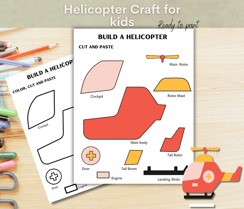 Cut and Paste Printable Helicopter Activity, Preschool Cutting Practice ...