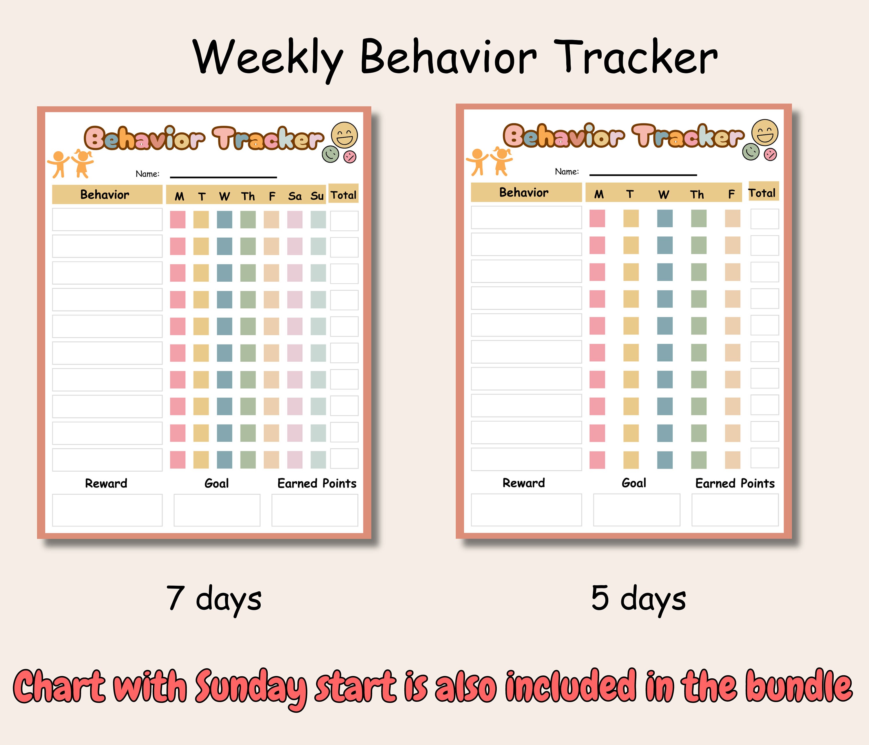 Behavior Tracker Bundle, Behavior Contract for Kids Blank, Behavior ...