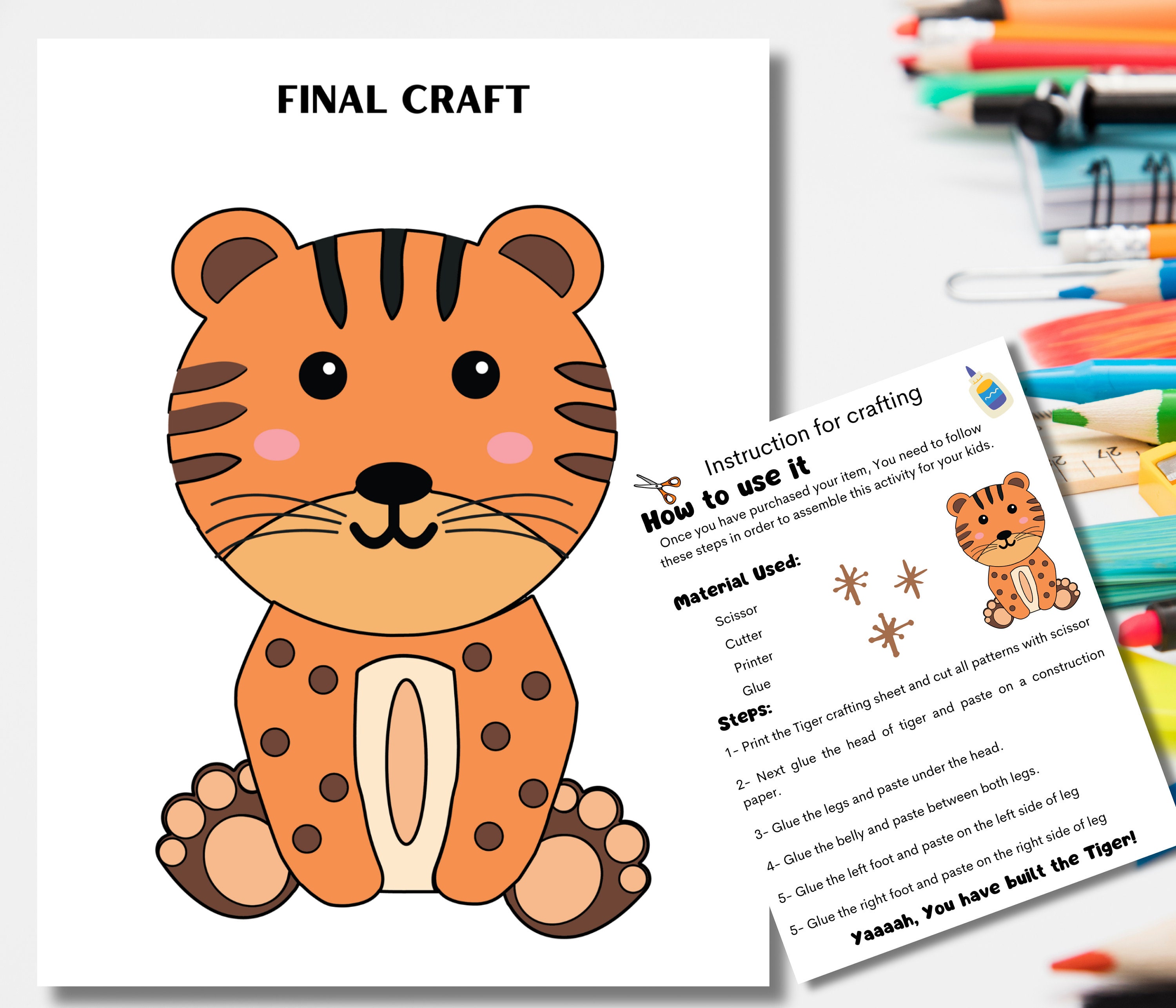 Tiger Cut Paste Activity, Preschool Cutting Practice, Kindergarten ...