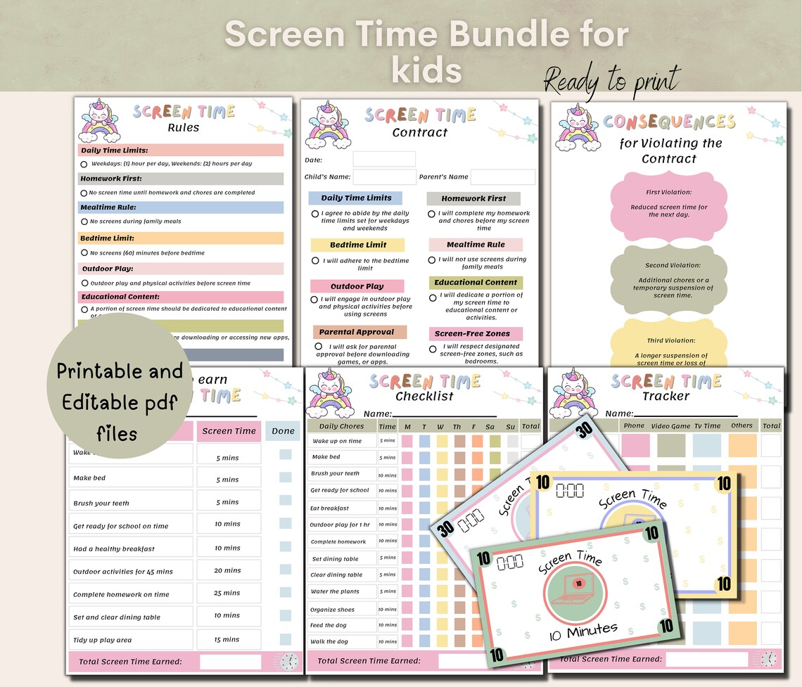 Screen Time Checklist for Kids, Screen Time Contract Toddler, Screen ...