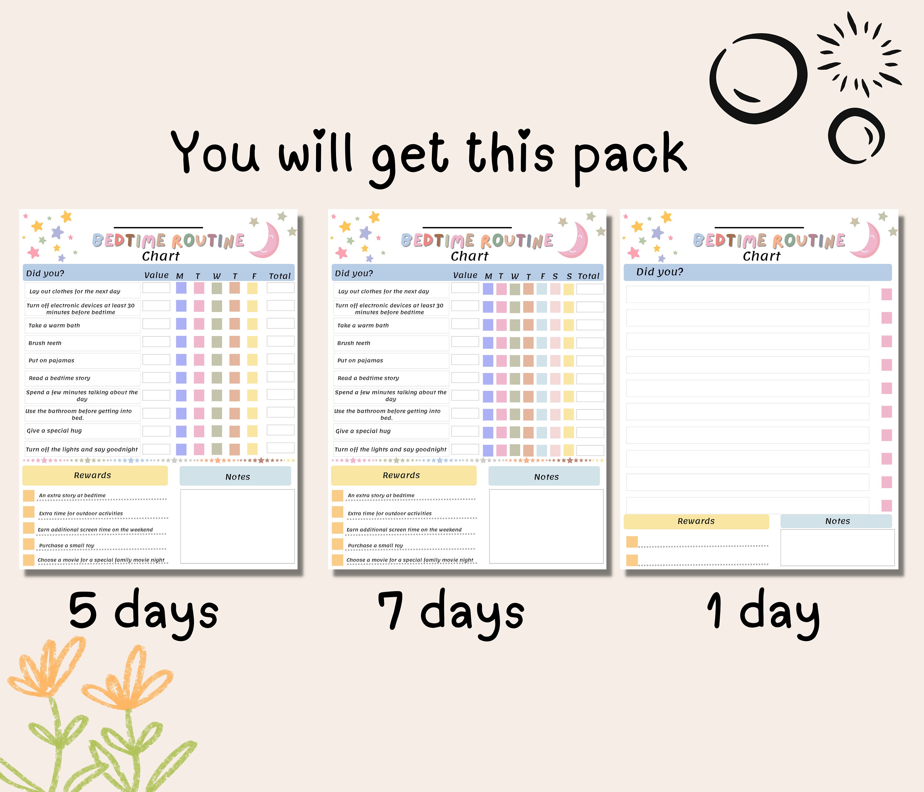 Bedtime Routine Checklist for Kids, Nighttime Routine Chart, Chore ...