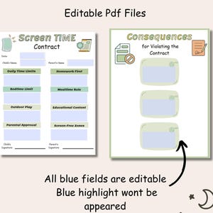 Screen Time Contract and Rules Chart Kids, Consequence Chart for ...