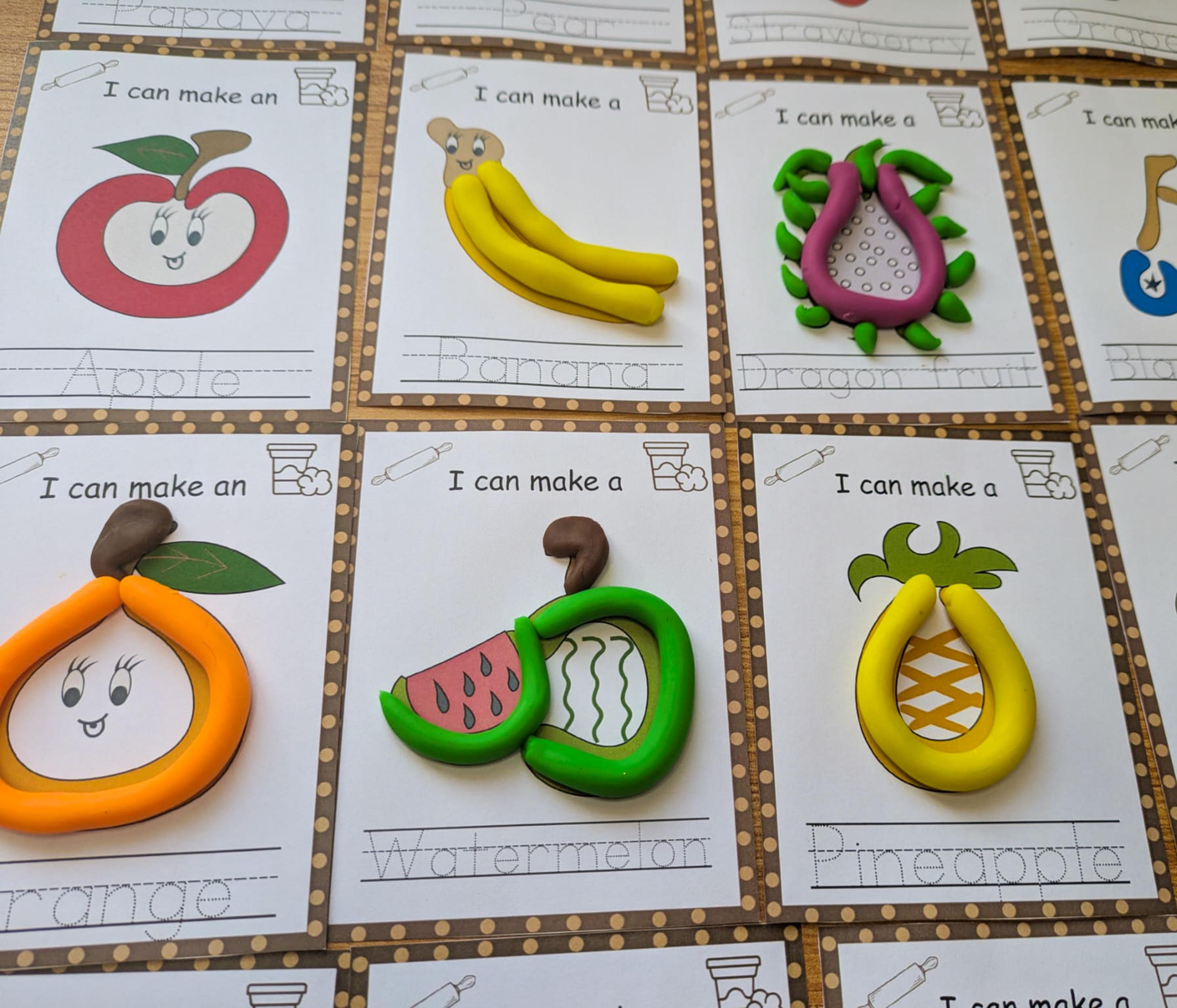 Fruits Play Dough Mats Printable, Preschool Kindergarten Pre-k Learning ...