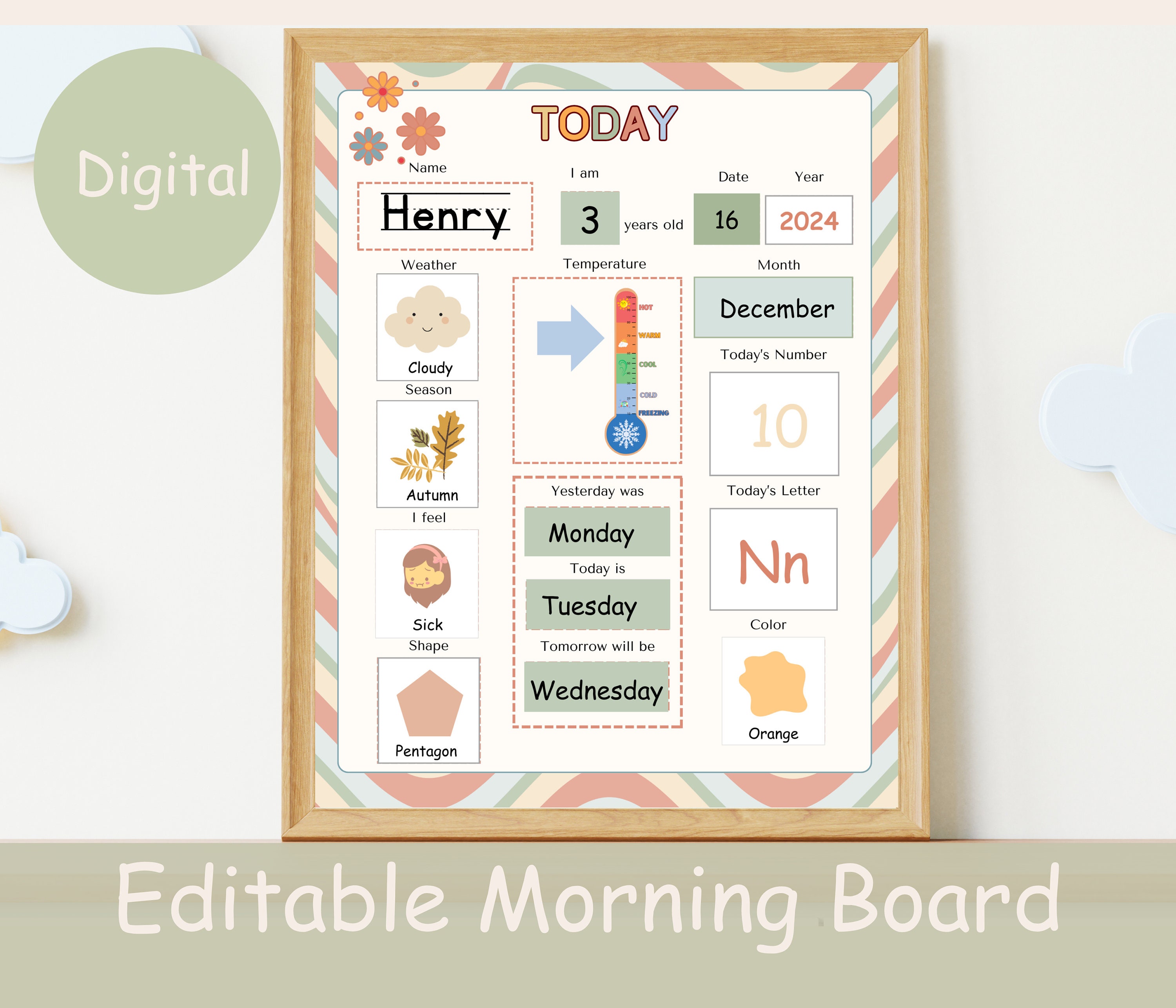 Morning Board Printable for Kids, Editable Morning Board for Toddler ...