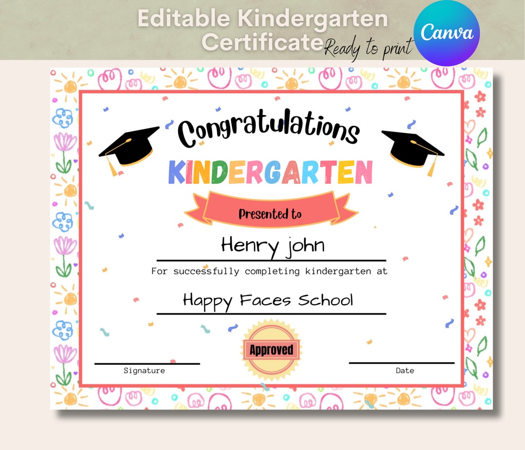 Editable Kindergarten Graduation Certificate, Printable Kindergarten ...