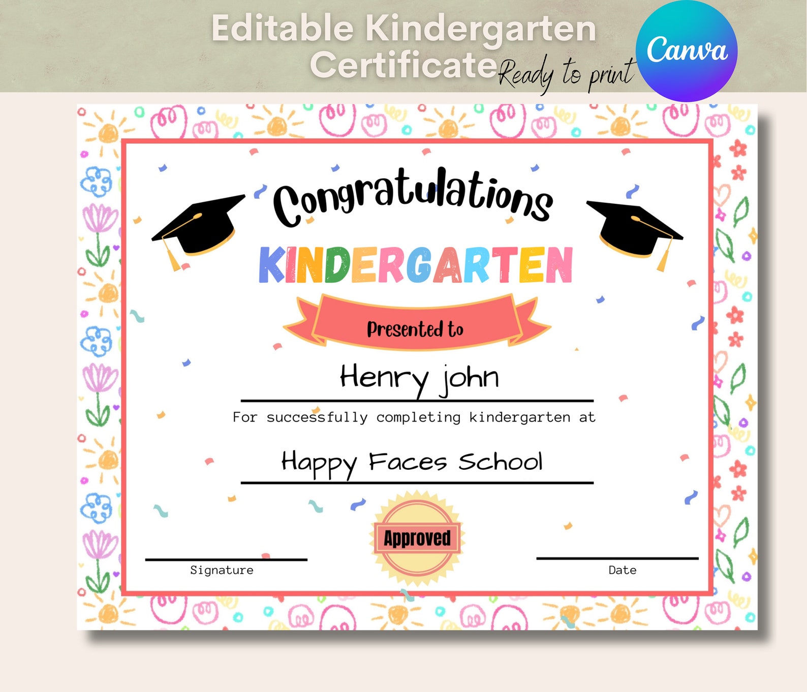 Editable Kindergarten Graduation Certificate, Printable Kindergarten ...