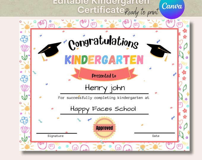 Editable Kindergarten Graduation Certificate, Printable Kindergarten ...