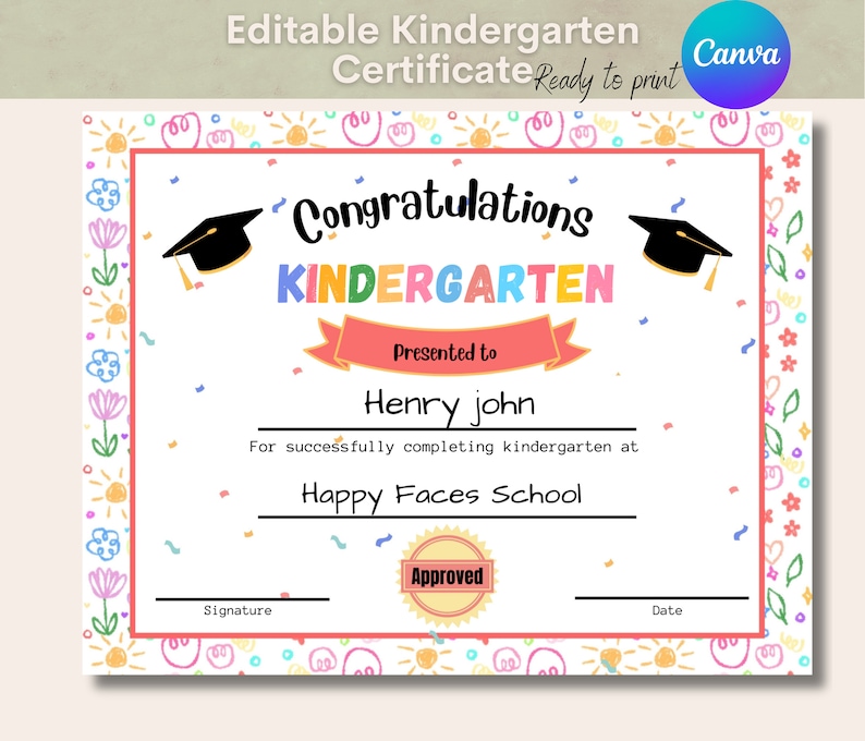 Editable Kindergarten Graduation Certificate, Printable Kindergarten ...