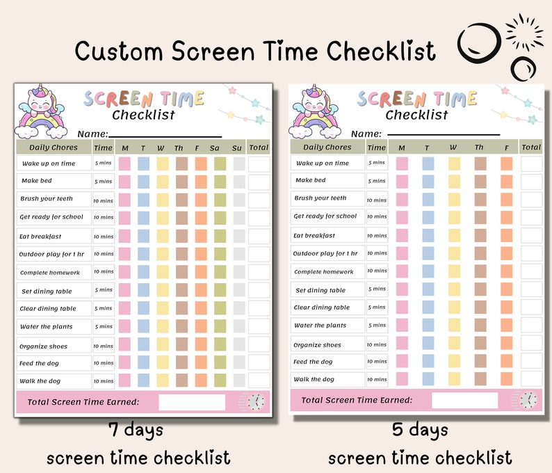 Screen Time Checklist for Kids, Screen Time Contract Toddler, Screen ...