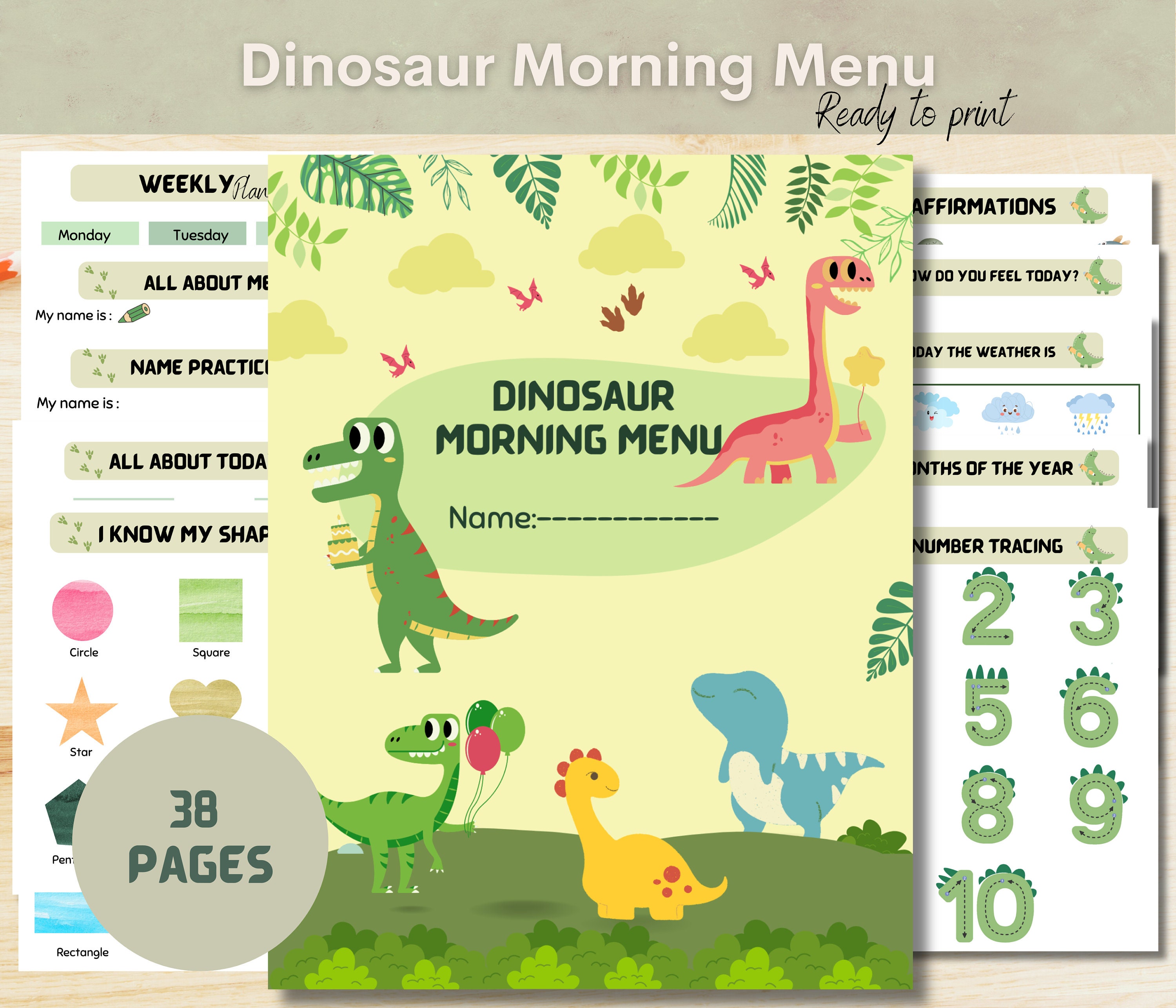 Dinosaur Morning Menu Homeschool, Toddler Morning Basket Printable ...