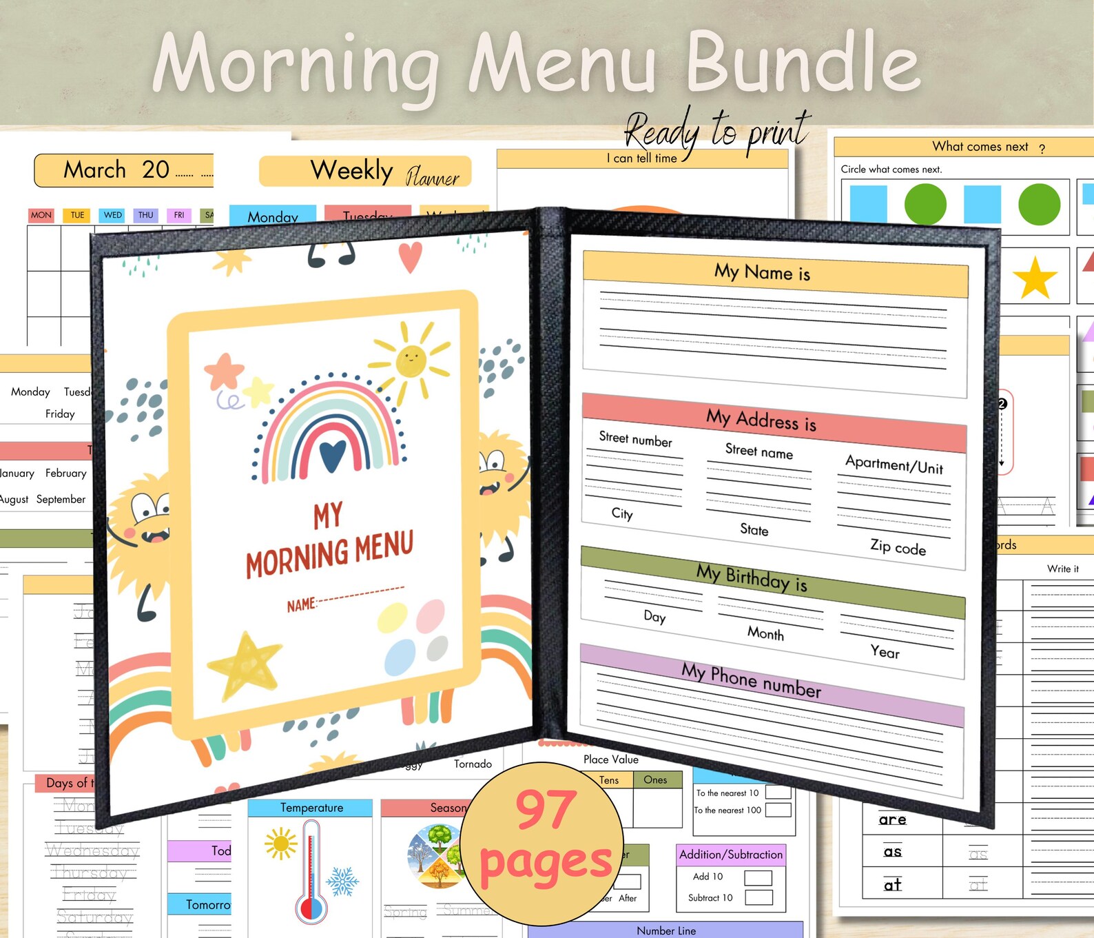 Morning Menu Daily Worksheet, Morning Basket Toddler, Circle Time ...