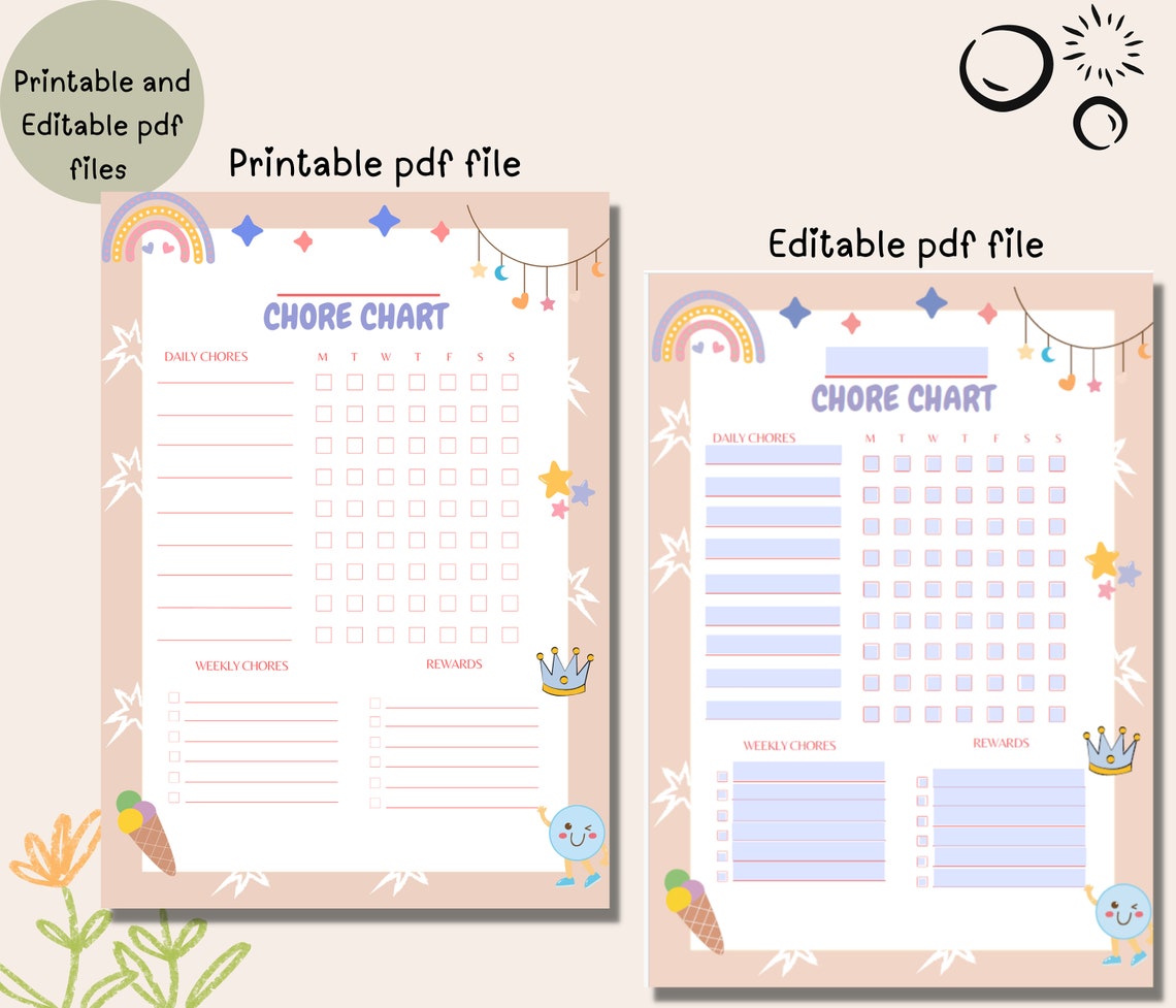 Chore Chart Printable for Kids Daily Chores Template - Etsy