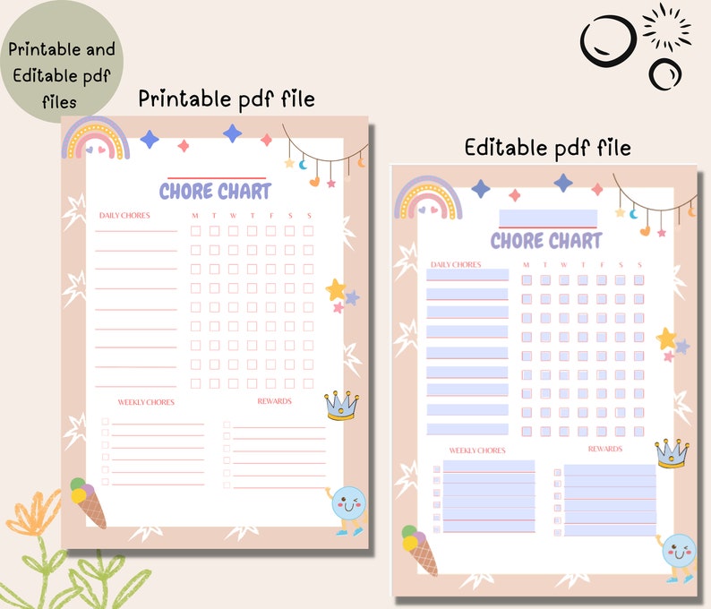 Chore Chart Printable for Kids , Daily Chores Template, Editable Chore ...