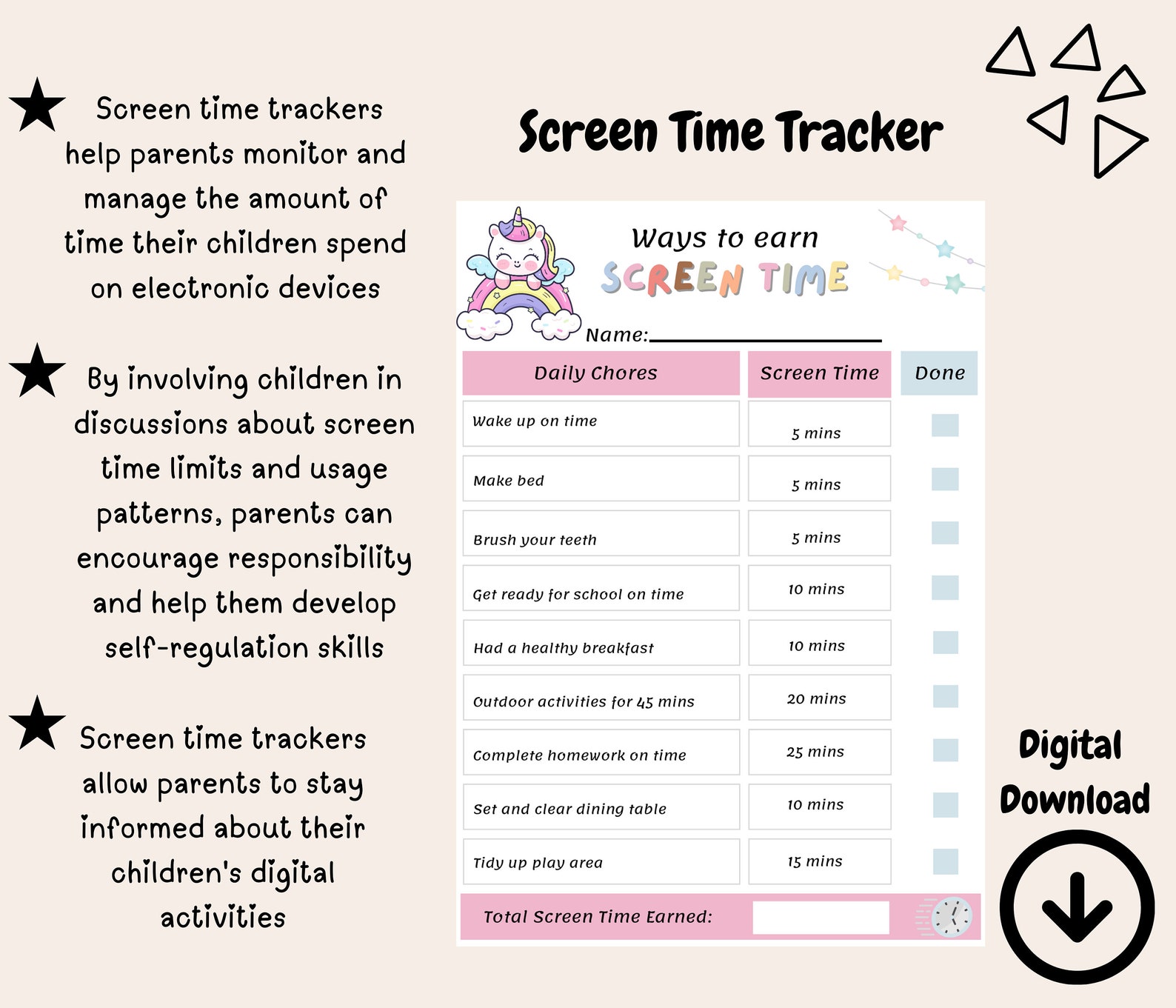 Screen Time Checklist for Kids, Screen Time Contract Toddler, Screen ...