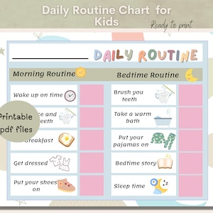 Kids Morning and Night Time Routine, Bedtime Routine Chart Printable ...