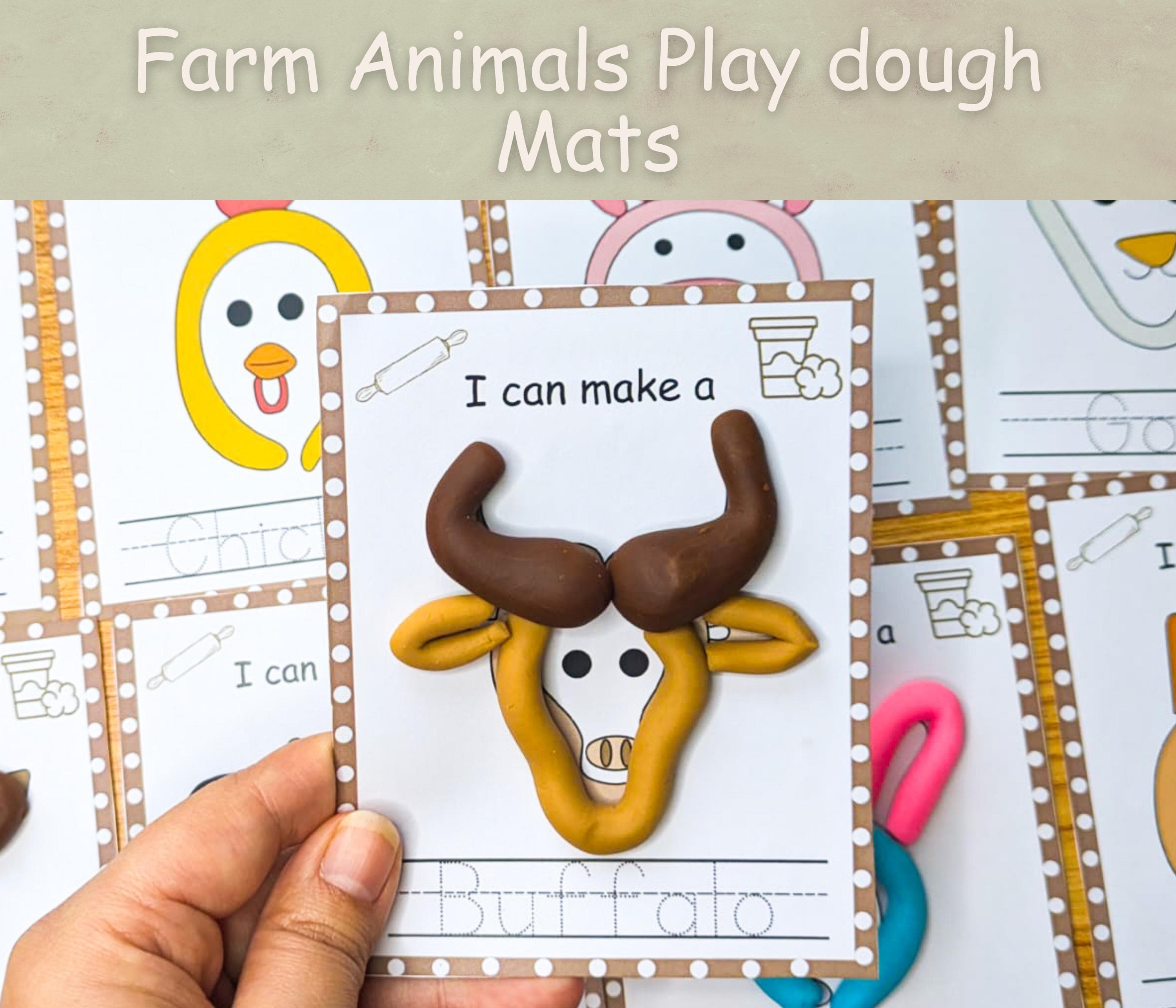 Farm Animals Playdough Mats Printable, Homeschool Montessori Visuals ...