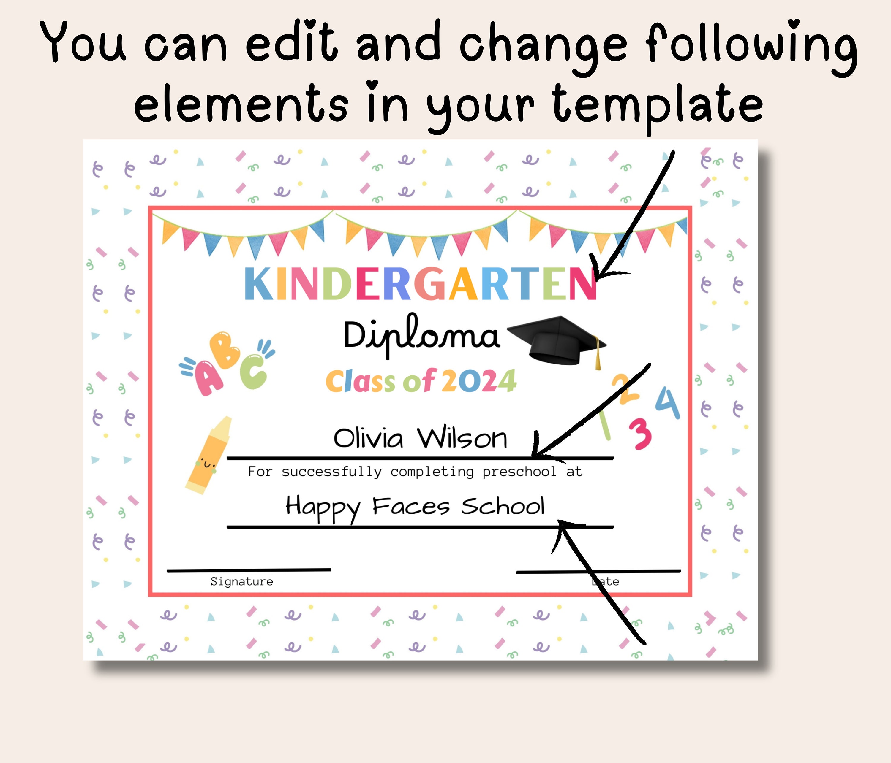 Editable Kindergarten Diploma Template, Kindergarten Graduation ...