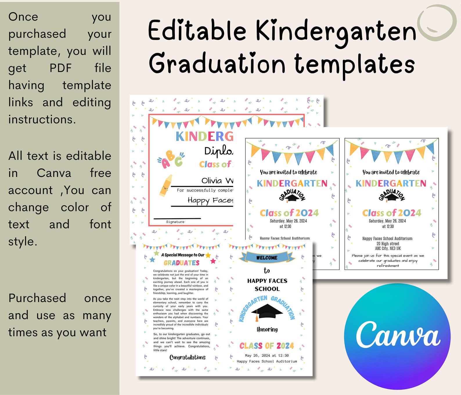 Editable Graduation Bundle, Preschool Graduation Program, Kindergarten ...