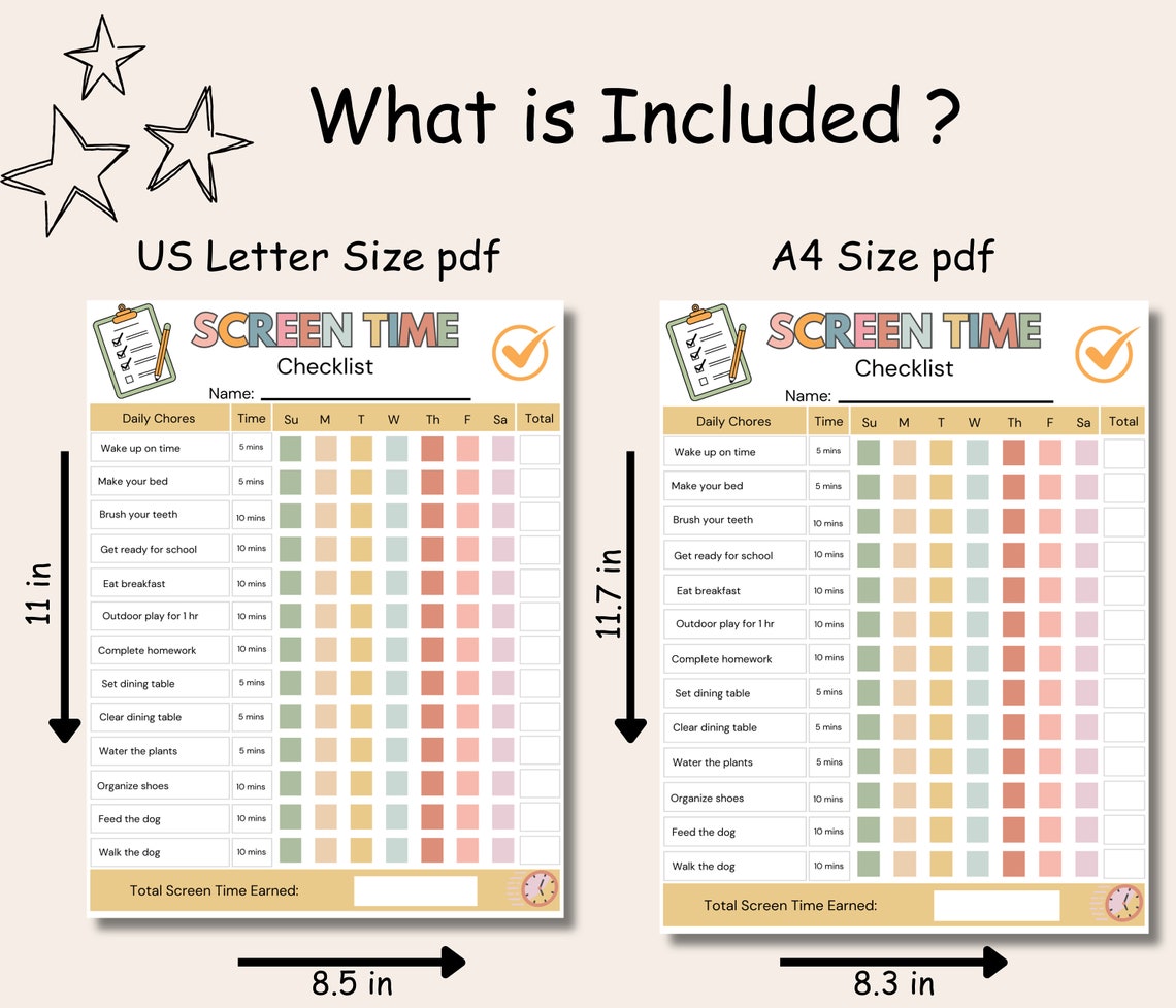 Screen Time Checklist for Kids, Screen Time Tokens, Screen Time ...