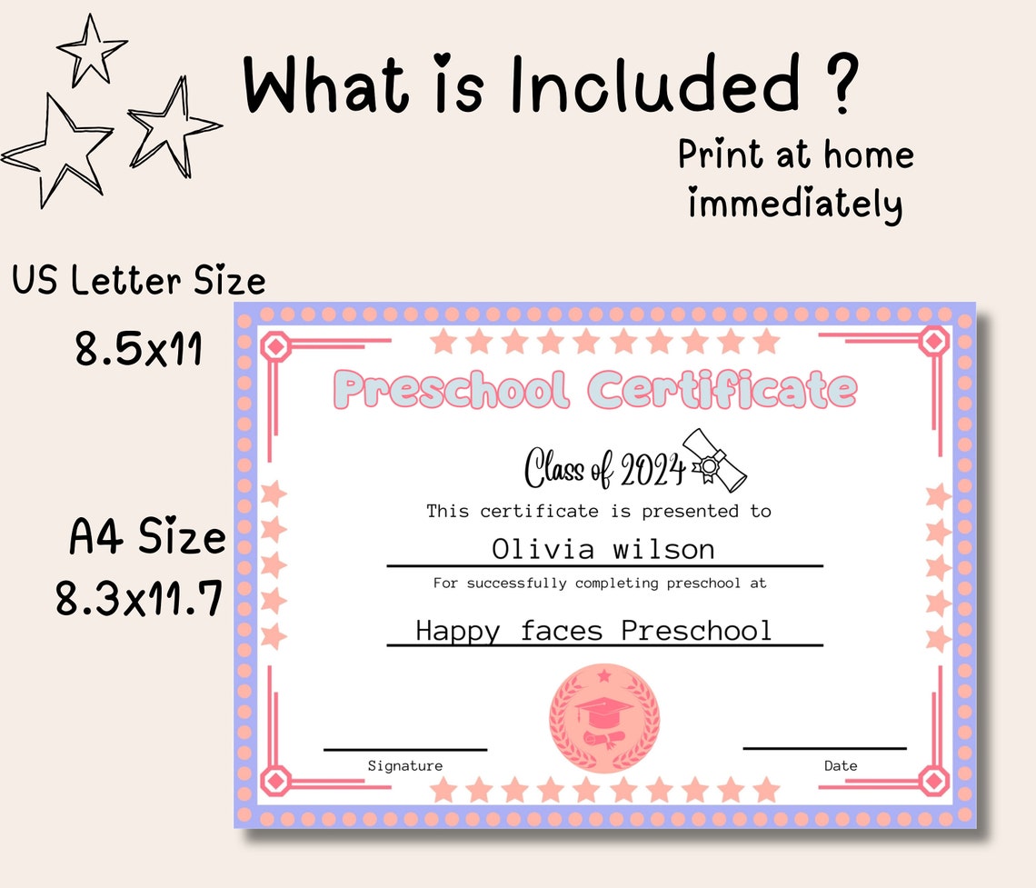 Editable Preschool Graduation Certificate, Printable Graduation Diploma ...