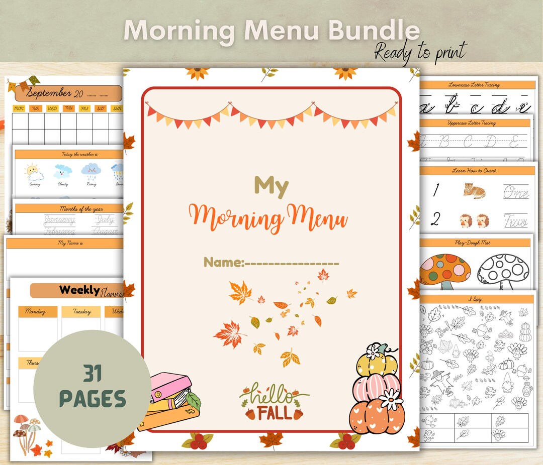 Fall Morning Menu Cursive, Fall Morning Basket, Morning Menu Cover Page ...