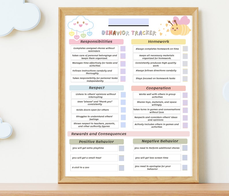 Kids Behavior Chart, Kids Responsibility Chart, Behavior and Chore ...