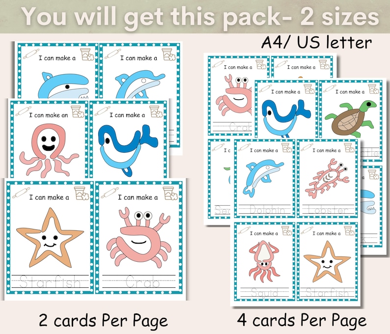 Ocean Animals Playdough Mats Printable, Montessori Learning Material ...