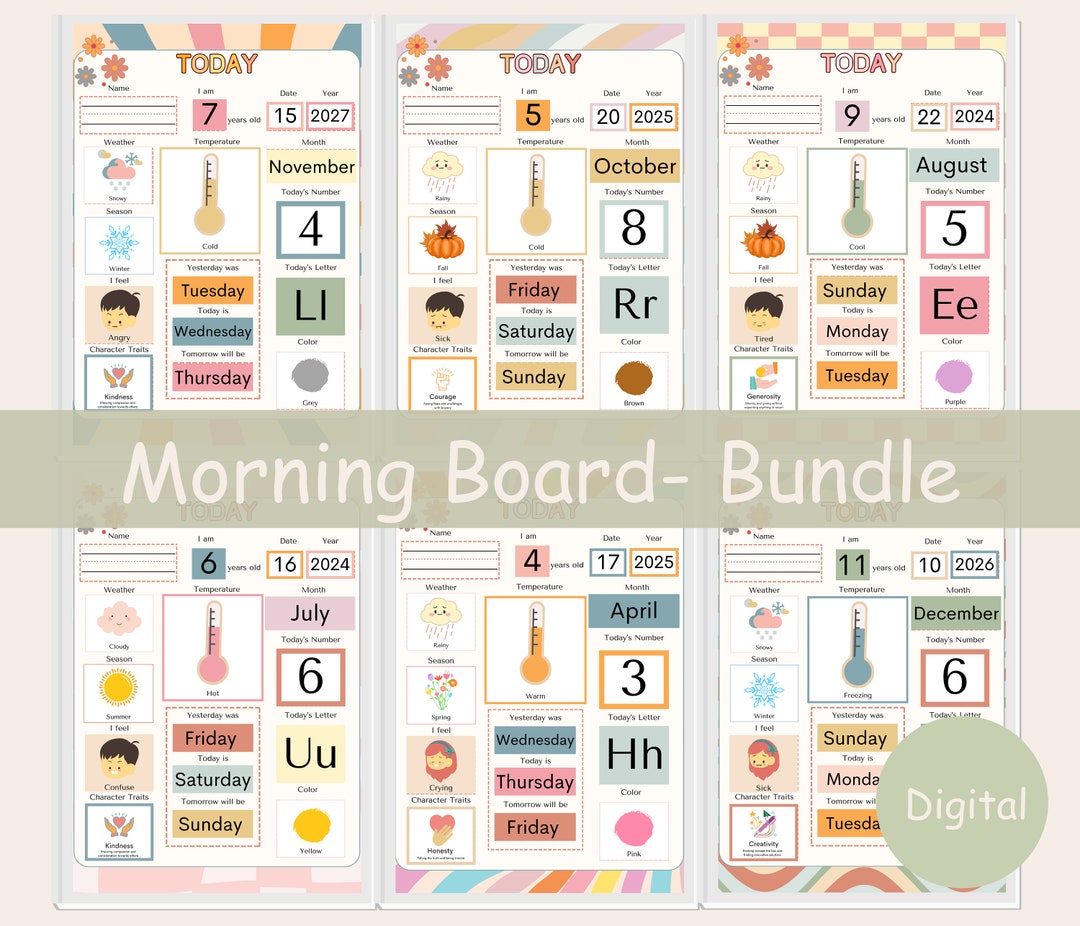 Retro Morning Board Bundle, Preschool Circle Time Board, Toddle Morning ...