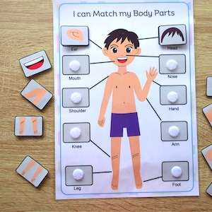 Body Parts Matching Activity for Toddlers, Printable Busy Book Page ...