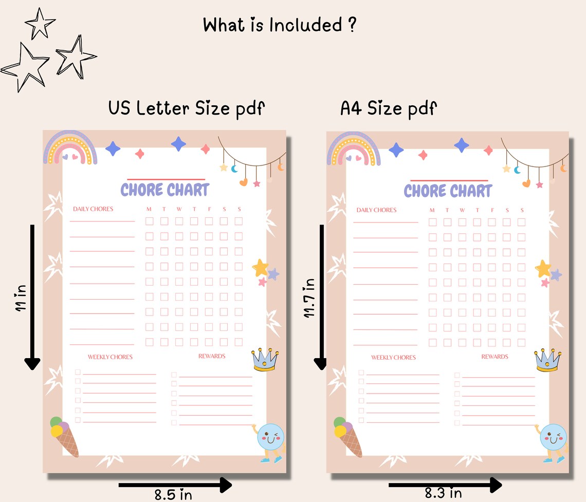 Chore Chart Printable for Kids Daily Chores Template - Etsy