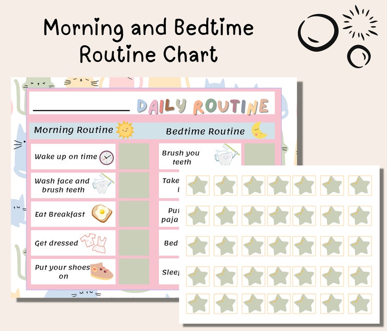 Kids Morning and Night Time Routine, Bedtime Routine Chart Printable ...
