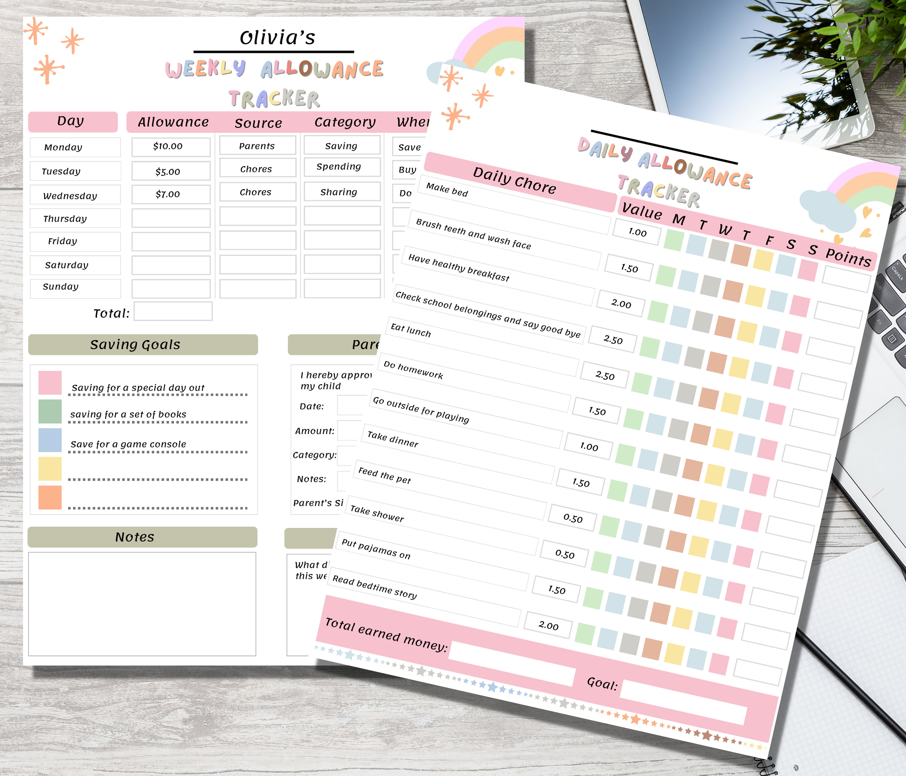 Kids Allowance Tracker Printable Kids Chore Chart With - Etsy