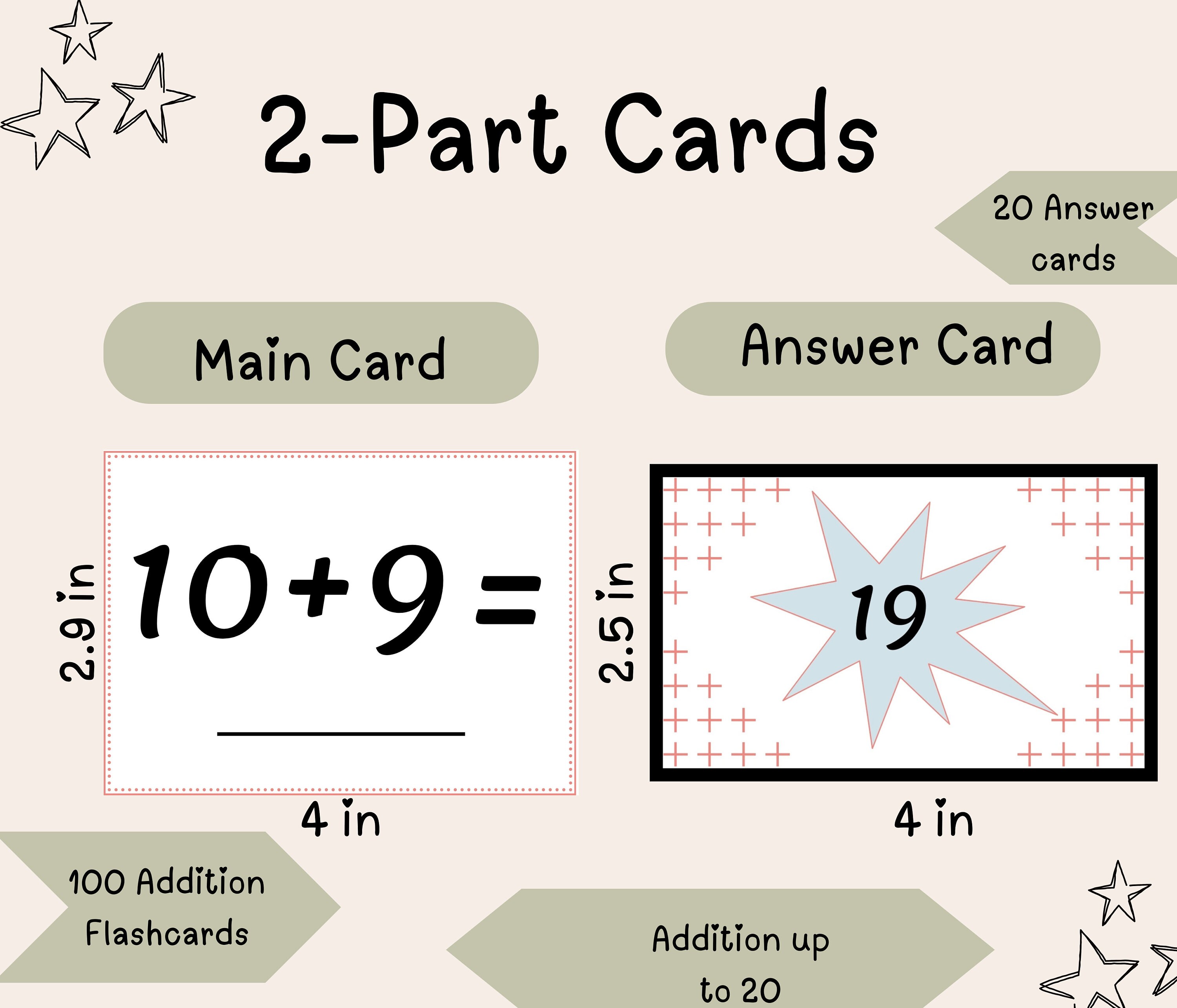 Addition to 20 Flashcards Printable, Montessori Addition Flashcards for ...