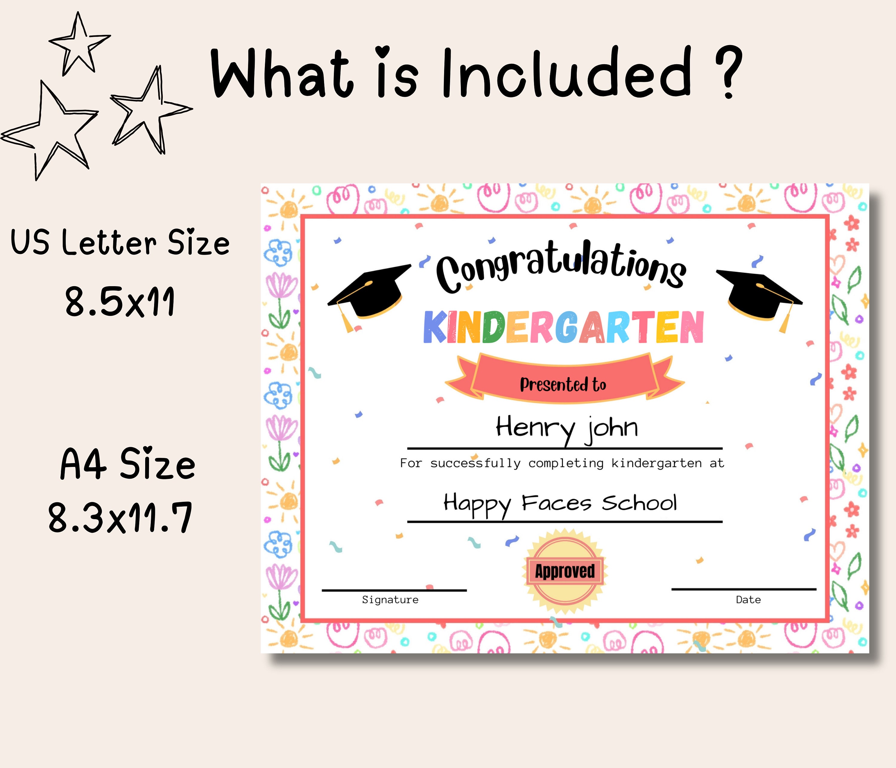 Editable Kindergarten Graduation Certificate, Printable Kindergarten ...