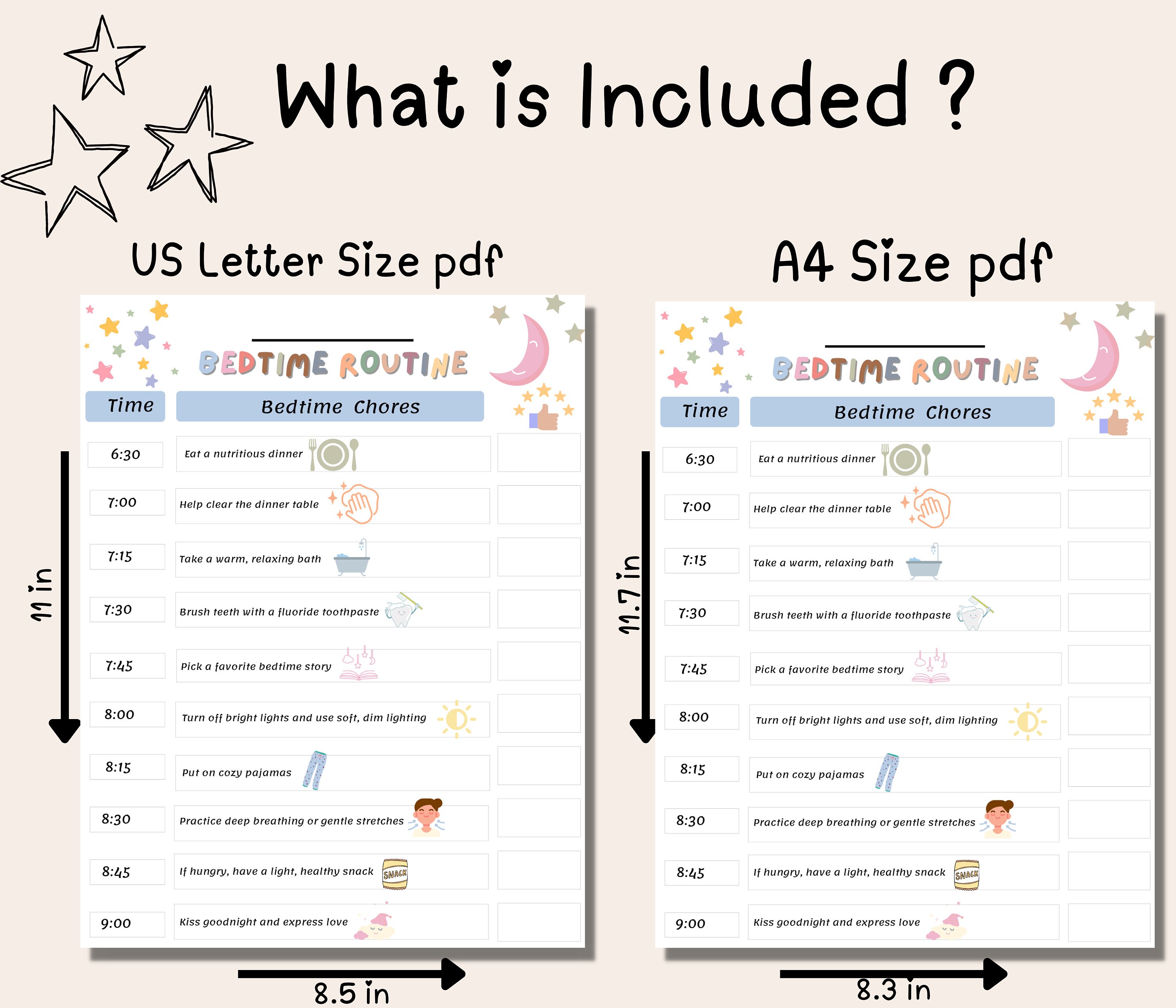 Bedtime Routine Chart Printable, Bedtime Visual Schedule, Nighttime ...