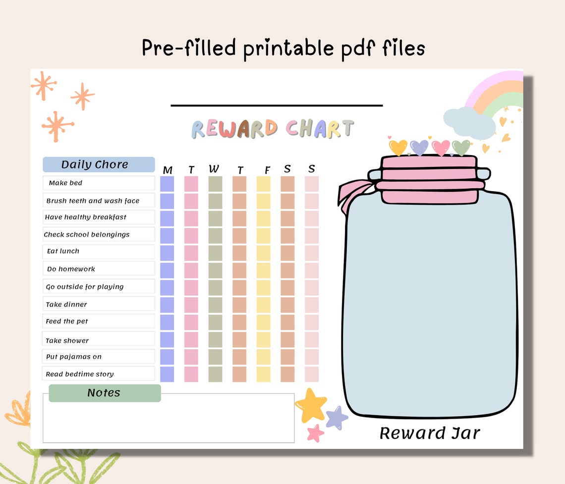 Reward Chart for Kids, Printable Classroom Reward Tokens, Reward Jar ...