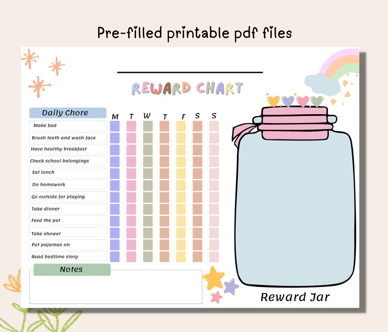 Reward Chart for Kids, Printable Classroom Reward Tokens, Reward Jar ...