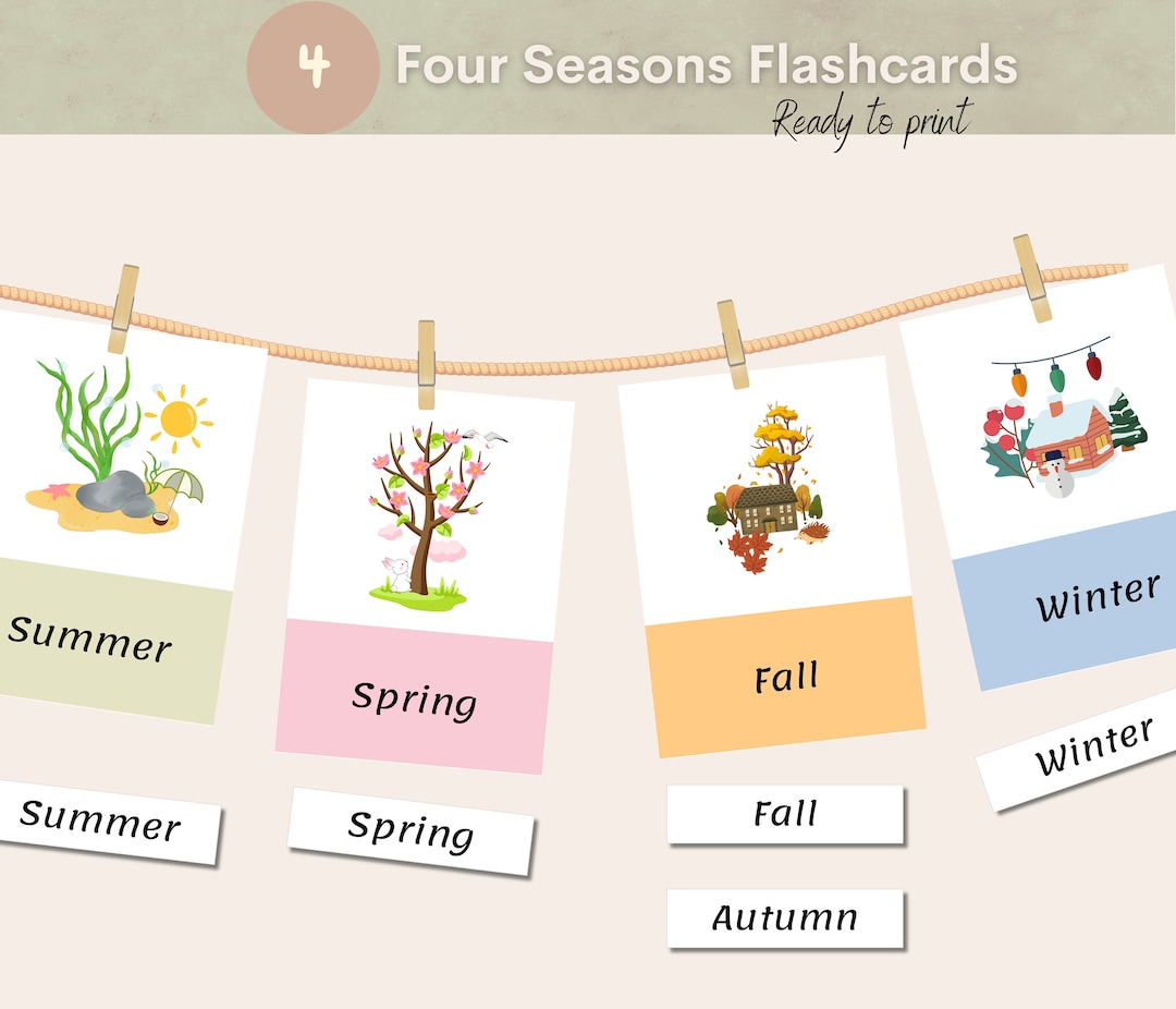 Four Seasons Flashcards for Kids, Printable Montessori Cards, Visual ...